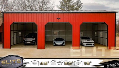 42’Wx50’Lx16’H All Vertical Garage with Lean-To | Elite Metal Structures